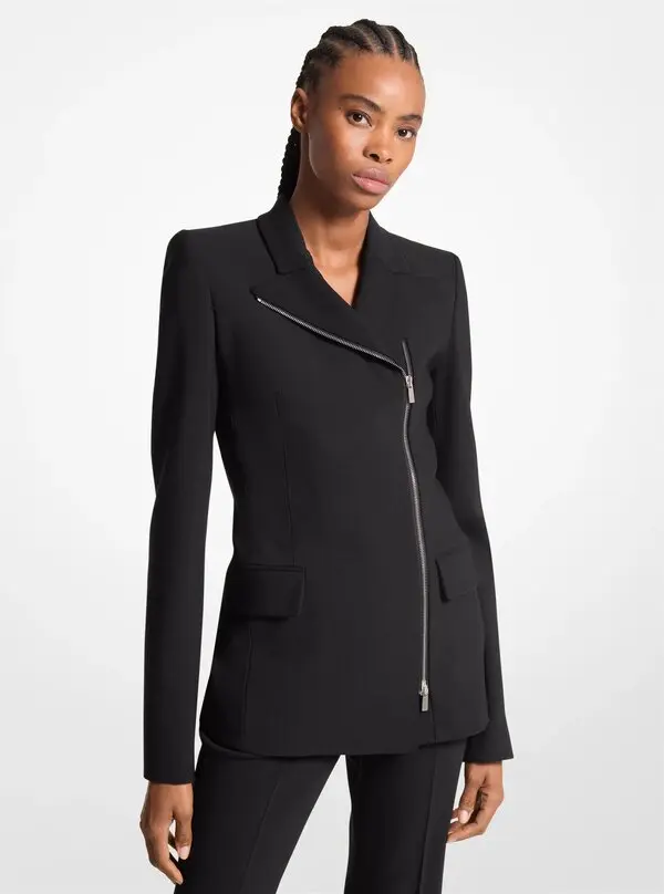 Michael Kors Stretch Wool Crepe Asymmetrical Zip Jacket