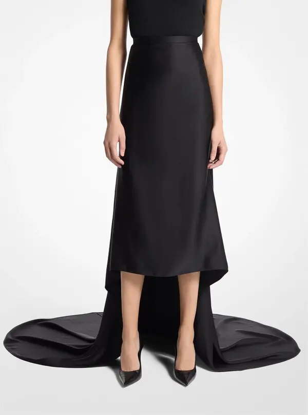 Michael Kors Satin Charmeuse Midi Skirt With Train