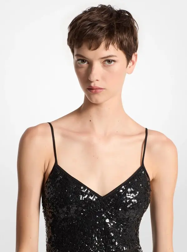 Michael Kors Hand-embroidered Sequin Silk Georgette Slip Dress