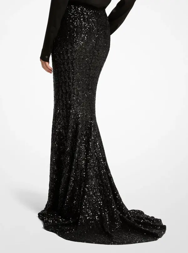 Michael Kors Sequin Embroidered Stretch Fishtail Skirt In Size By