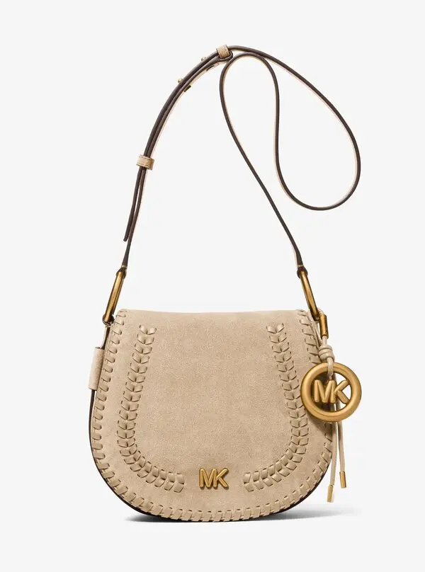 Michael Kors Josie Medium Whipstitched Suede Saddle Bag - Natural