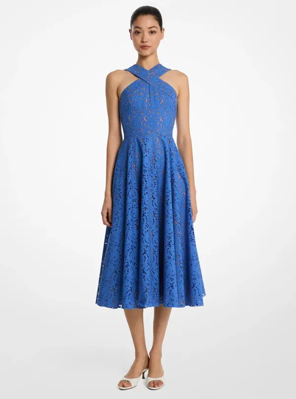 Michael Kors Cotton Eyelet Halter Dress