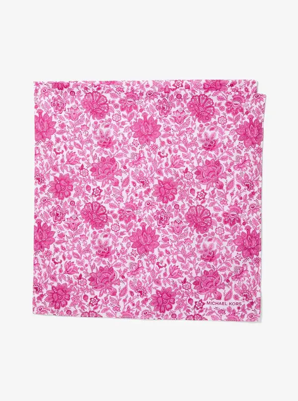 Michael Kors Floral Print Cotton Scarf In By - Pink