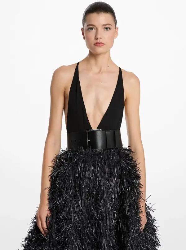 Michael Kors Stretch Matte Jersey Plunge-neck Bodysuit In Size By