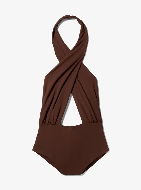 Michael Kors Stretch Matte Jersey Halter Bodysuit In Size By