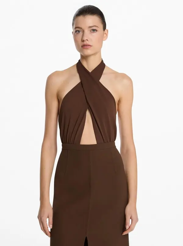 Michael Kors Stretch Matte Jersey Halter Bodysuit In Size By