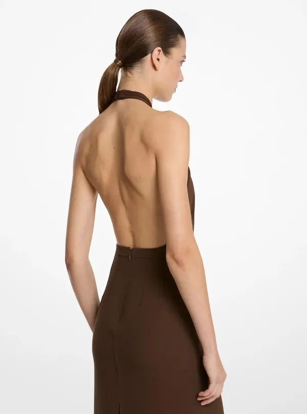 Michael Kors Stretch Matte Jersey Halter Bodysuit In Size By