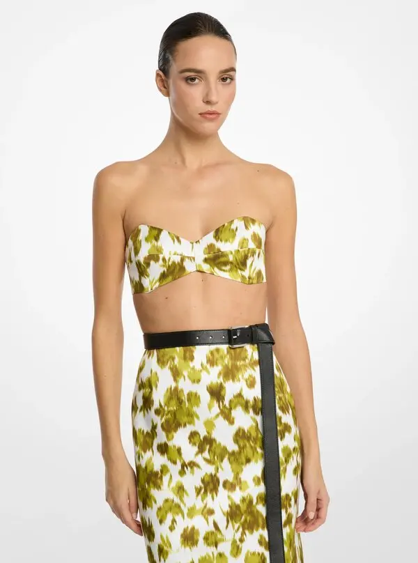 Michael Kors Floral Chiné Satin Duchesse Bandeau Top In Size By - Green