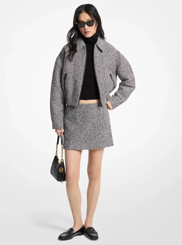 Michael Kors Cotton Blend Tweed Bomber Jacket