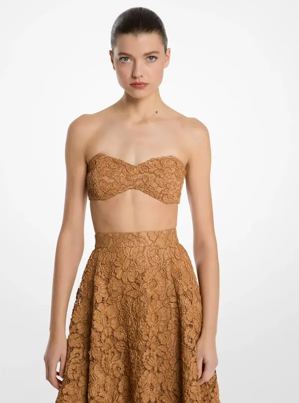 Michael Kors Hand-embroidered Floral Lace Bandeau Top