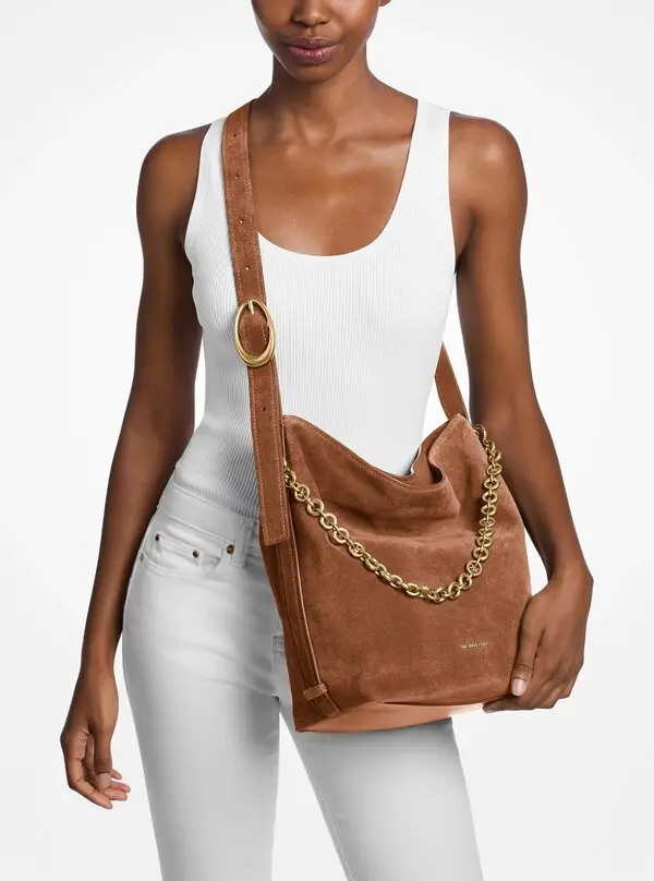 Michael Kors Nolita Large Suede Bucket Tote Bag - Brown