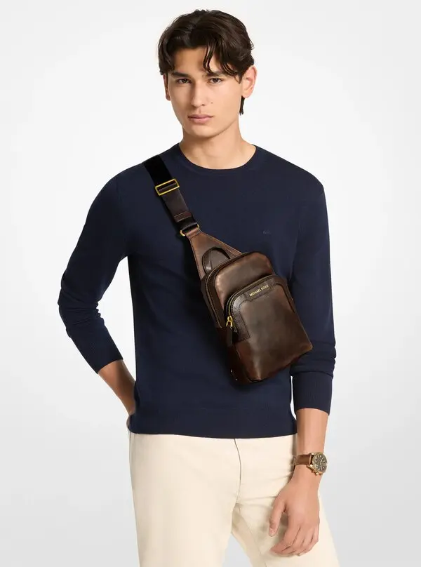 Michael Kors Hudson Burnished Leather Sling Bag