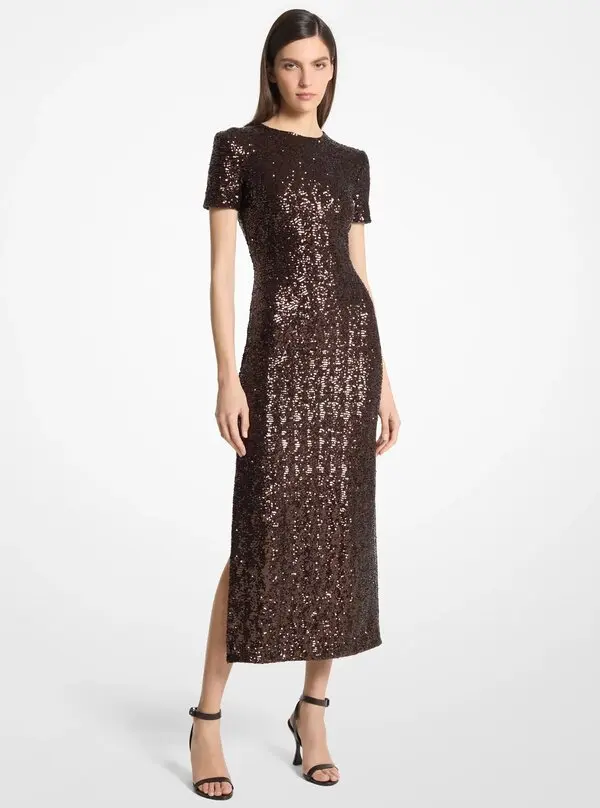 Michael Kors Sequined Stretch T-shirt Midi Dress