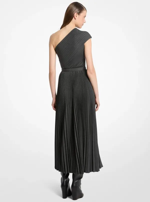 Michael Kors Pleated Stretch Wool One-shoulder Dress In Size By