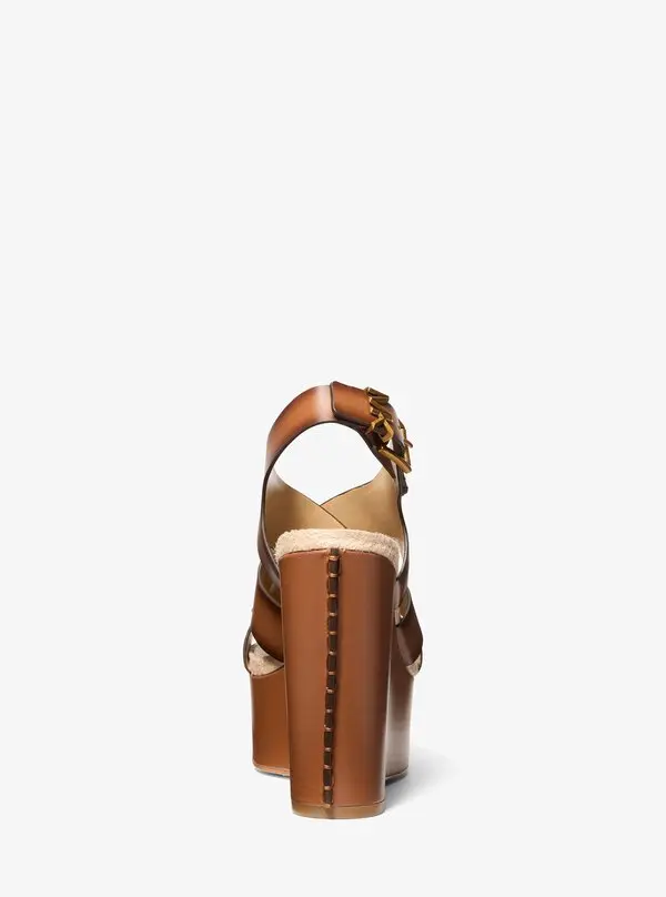 Michael Kors Raven Burnished Leather Wedge Sandal In Size By