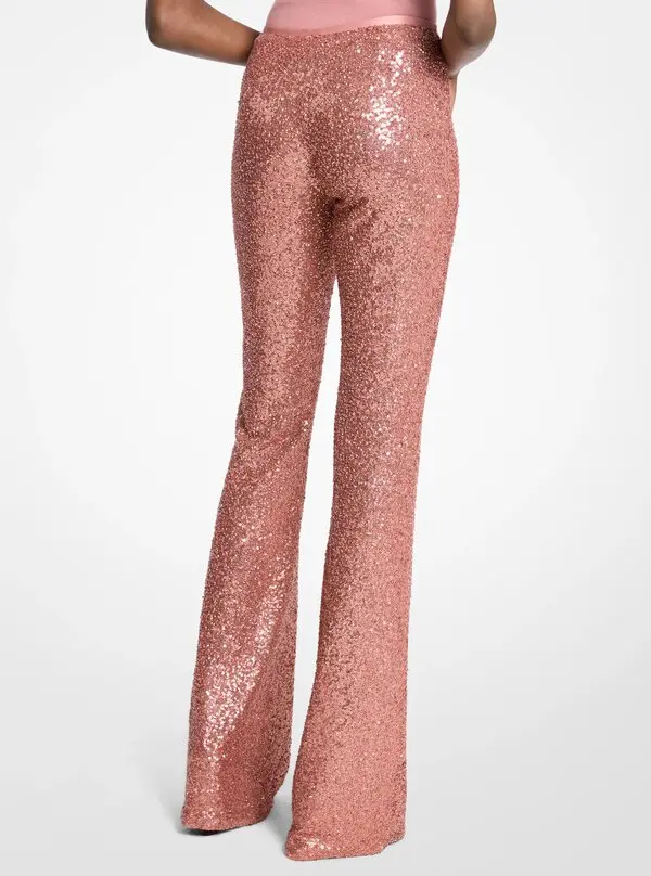 Michael Kors Hand-embroidered Sequin Stretch Tulle Flared Pants In Size By