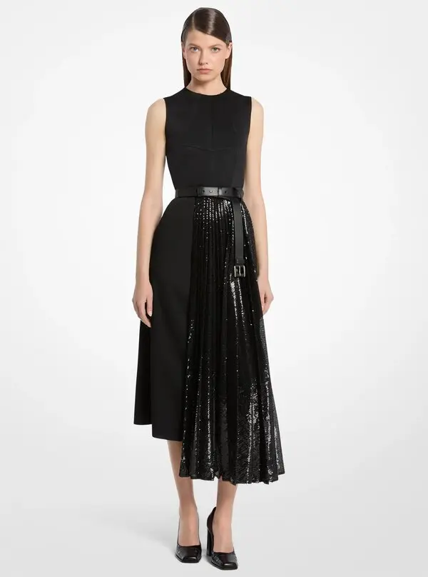 Michael Kors Hand-embroidered Sequin Tulle And Satin Sheath Dress