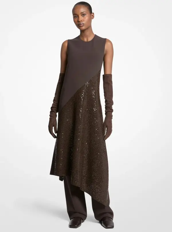 Michael Kors Hand-embroidered Sequin Double Faced Stretch Wool Dress In Size By