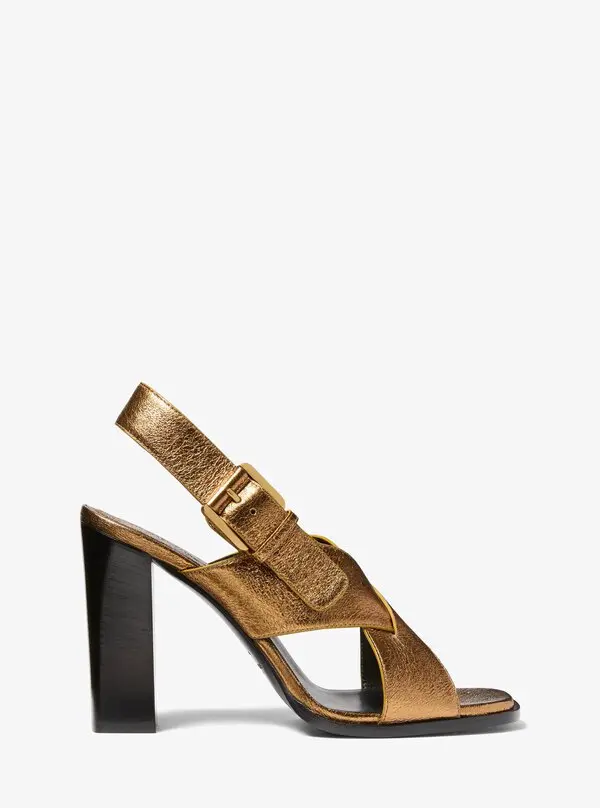 Michael Kors Jasmine Metallic Lizard Embossed Leather Sandal In Size By