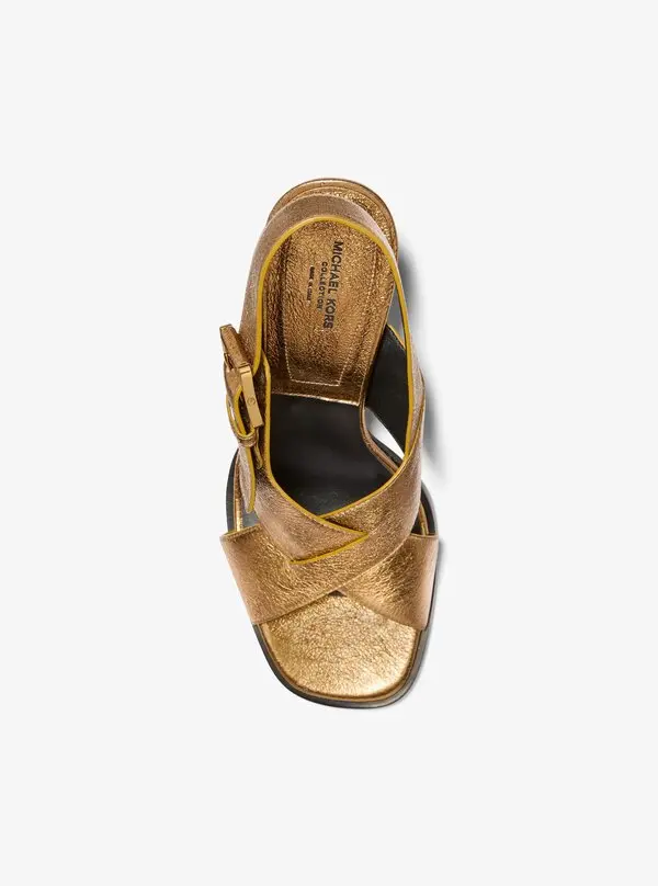 Michael Kors Jasmine Metallic Lizard Embossed Leather Sandal In Size By