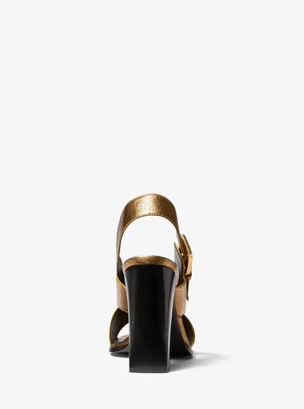 Michael Kors Jasmine Metallic Lizard Embossed Leather Sandal In Size By