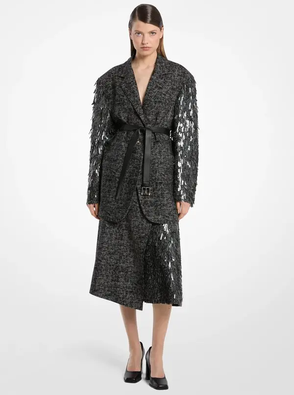 Michael Kors Ryan Hand-embroidered Glen Plaid Paillette Wool Blazer