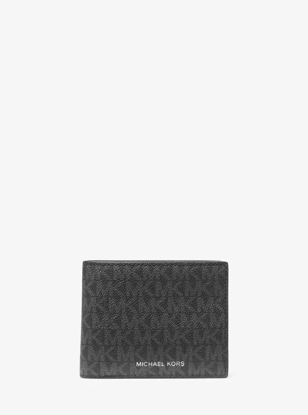 Michael Kors Harrison Logo Billfold Wallet With Passcase In By - Black