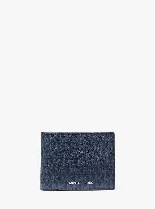 Michael Kors Harrison Logo Billfold Wallet With Passcase In By - Blue