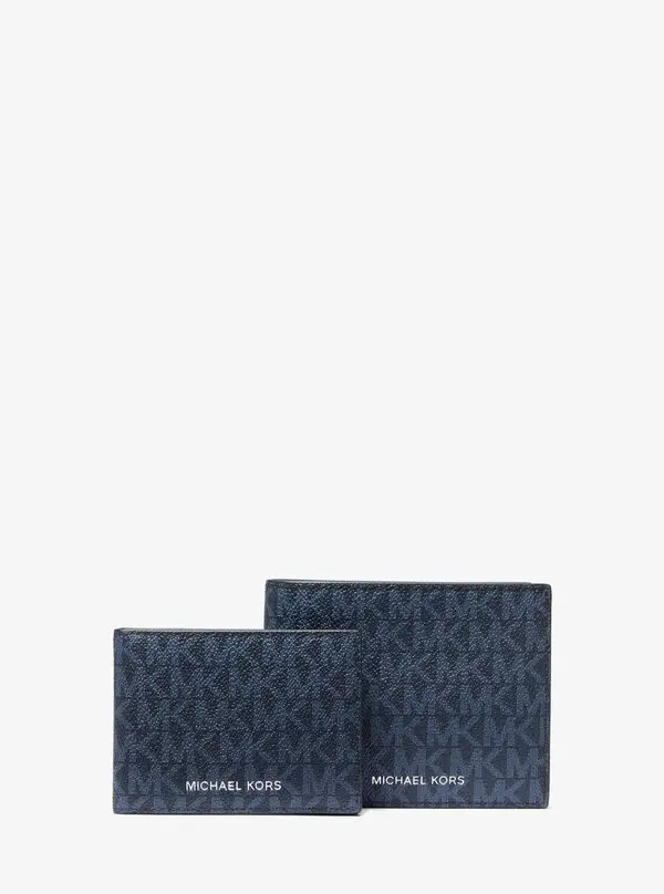 Michael Kors Harrison Logo Billfold Wallet With Passcase In By - Blue