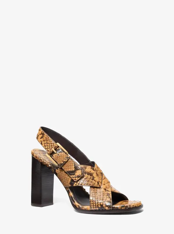 Michael Kors Jasmine Snake Embossed Leather Sandal In Size By