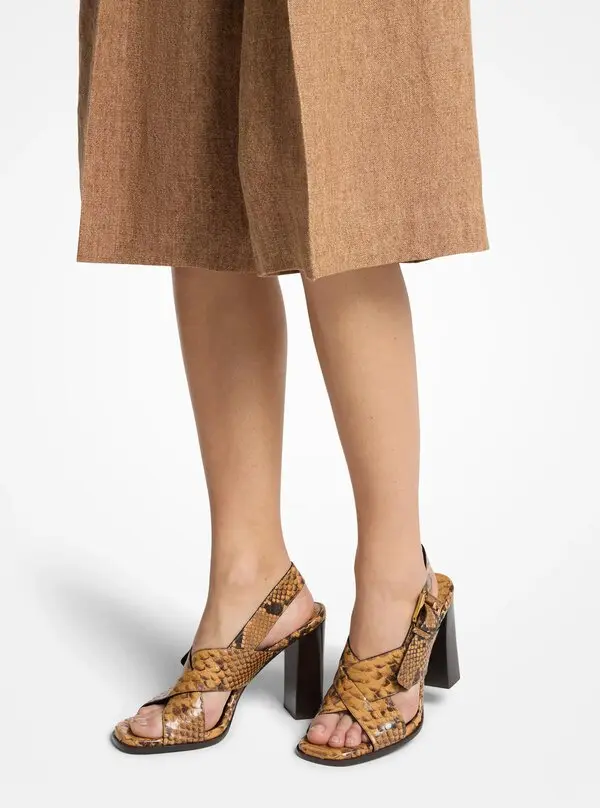 Michael Kors Jasmine Snake Embossed Leather Sandal In Size By