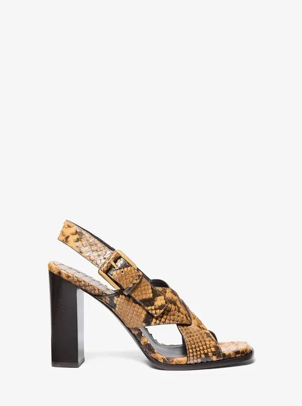 Michael Kors Jasmine Snake Embossed Leather Sandal In Size By
