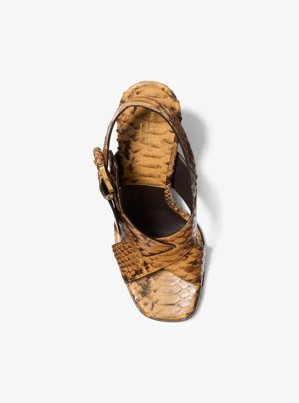Michael Kors Jasmine Snake Embossed Leather Sandal In Size By