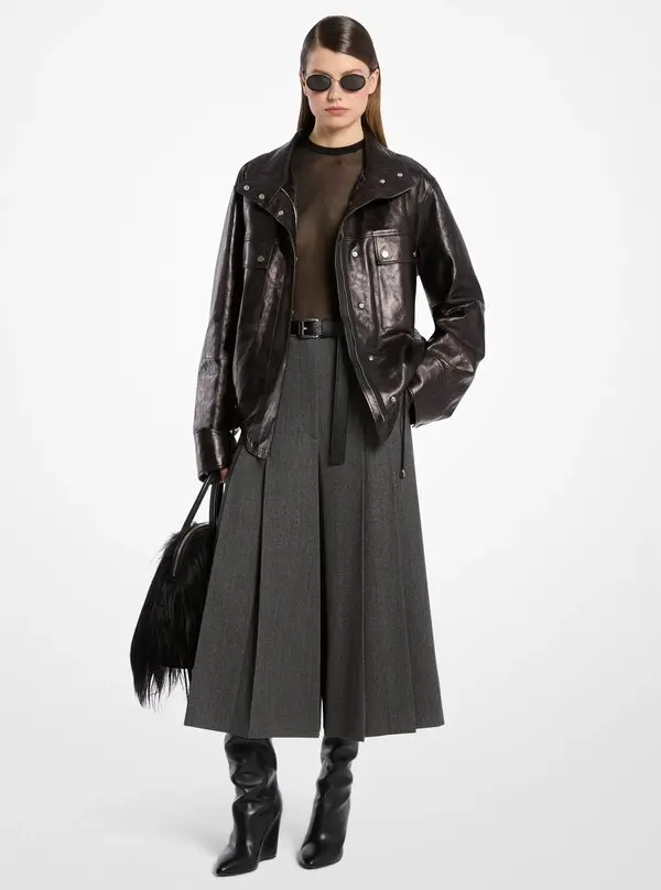 Michael Kors Washed Leather Bomber Jacket