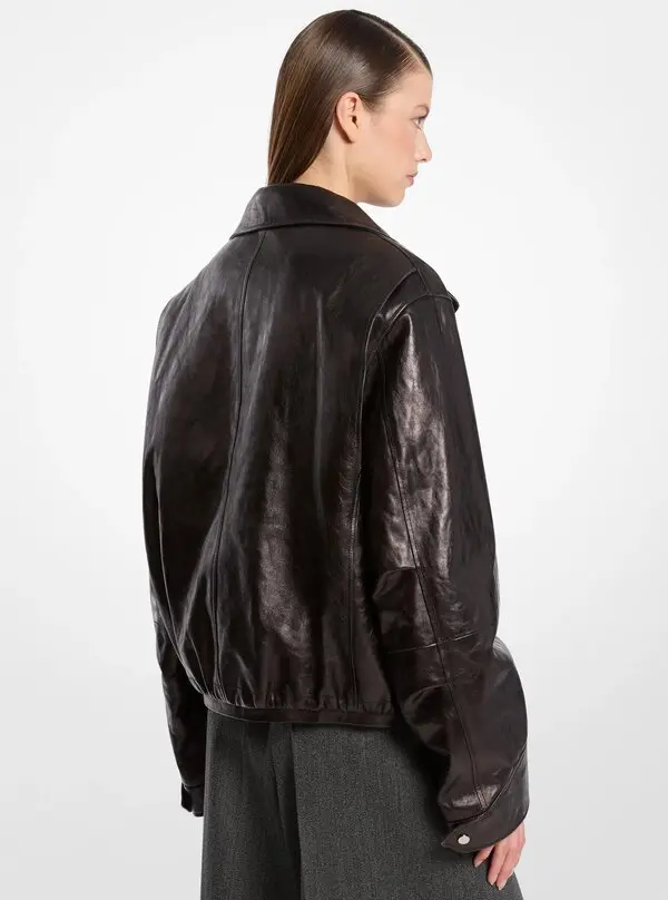 Michael Kors Washed Leather Bomber Jacket