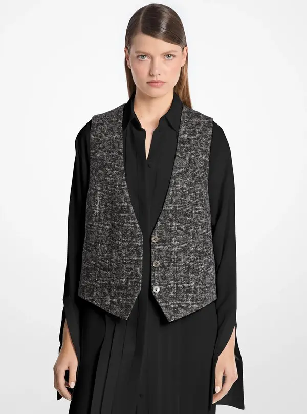 Michael Kors Cropped Glen Plaid Wool Vest