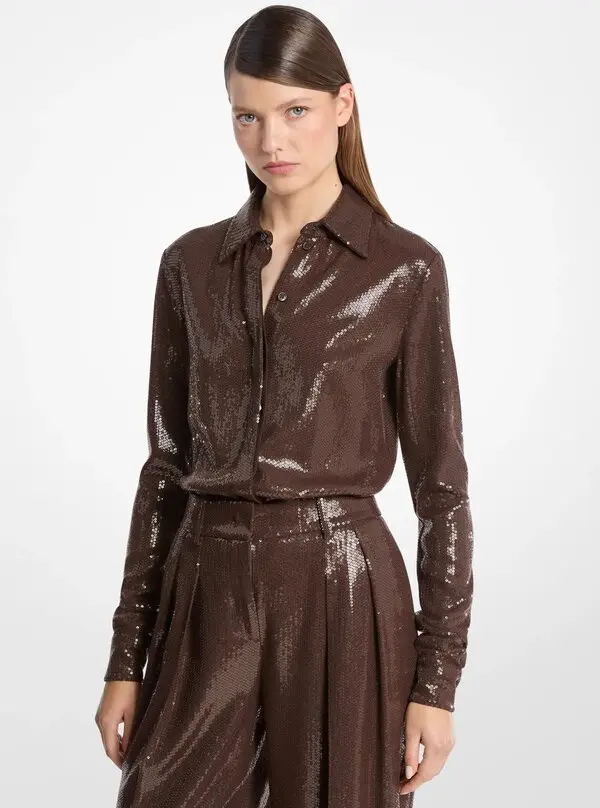 Michael Kors Hansen Embroidered Sequin Shirt In Size By