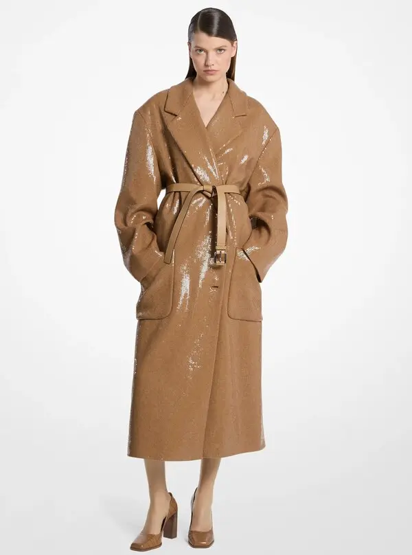 Michael Kors Hand-embroidered Sequin Wool Slouch Coat