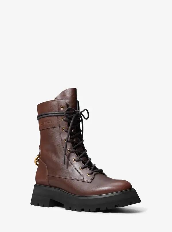 Michael Kors Caleb Burnished Leather Combat Boots - Brown