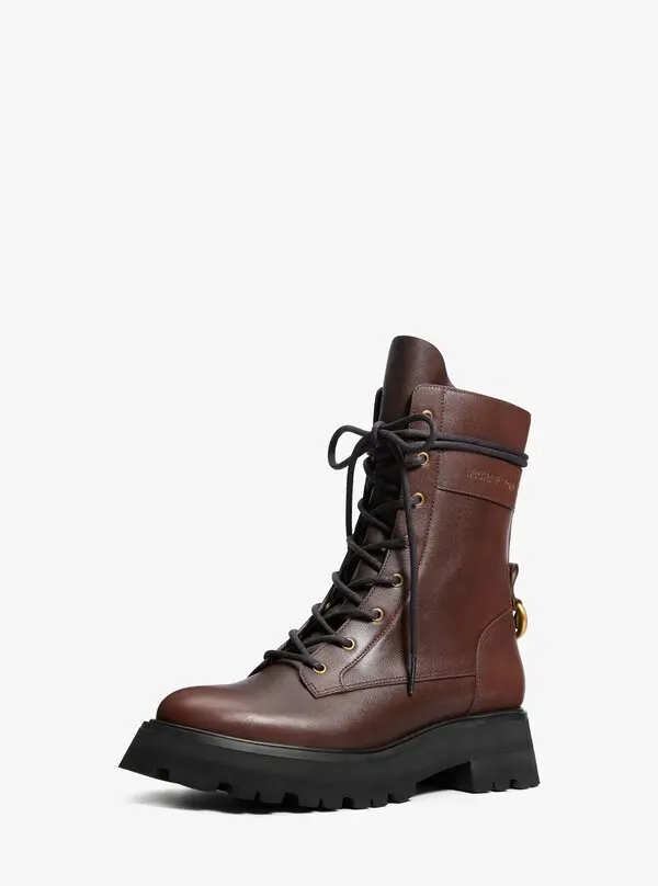 Michael Kors Caleb Burnished Leather Combat Boots - Brown