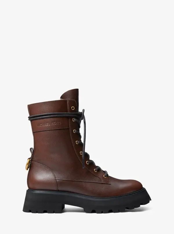 Michael Kors Caleb Burnished Leather Combat Boots - Brown