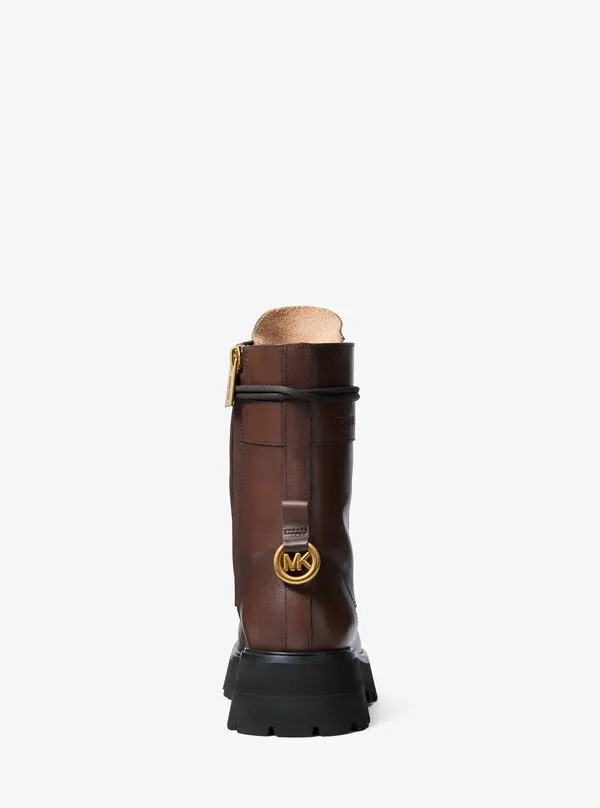 Michael Kors Caleb Burnished Leather Combat Boots - Brown