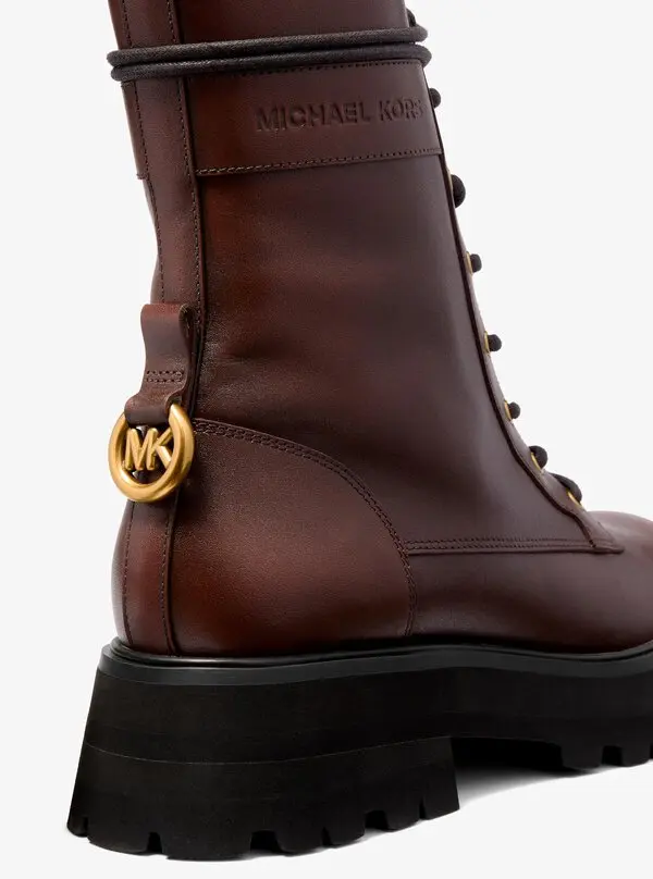Michael Kors Caleb Burnished Leather Combat Boots - Brown