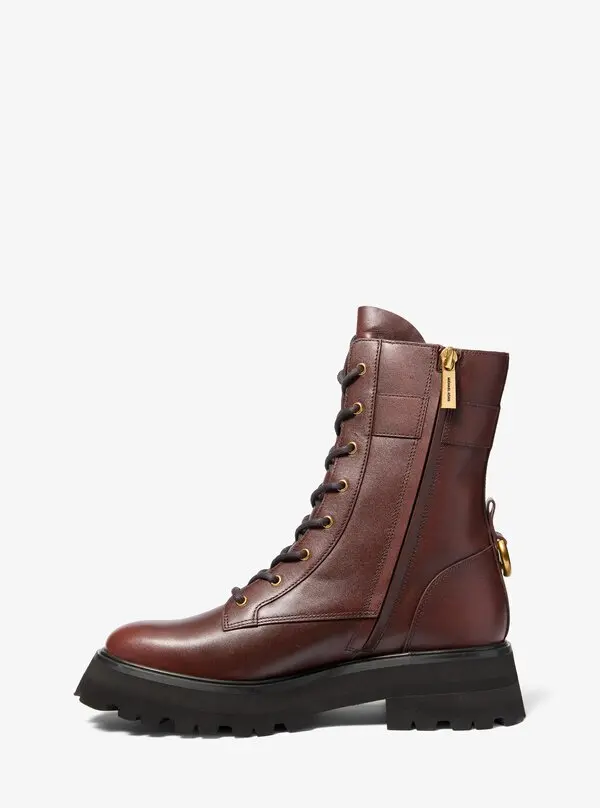 Michael Kors Caleb Burnished Leather Combat Boots - Brown