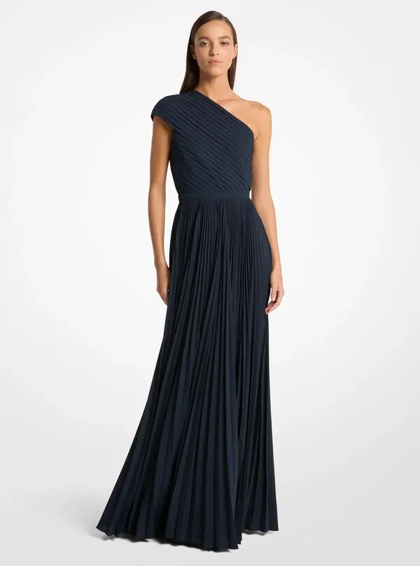 Michael Kors Pleated Georgette One-shoulder Gown