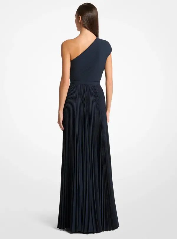 Michael Kors Pleated Georgette One-shoulder Gown
