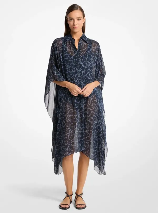 Michael Kors Floral Chiné Silk Voile Caftan In Size By - Grey