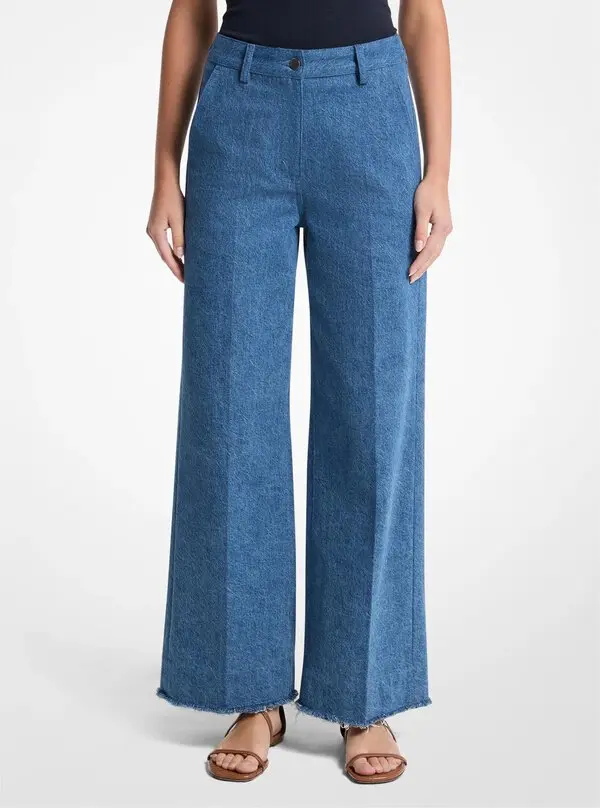 Michael Kors Frayed Denim Cropped Wide-leg Jeans