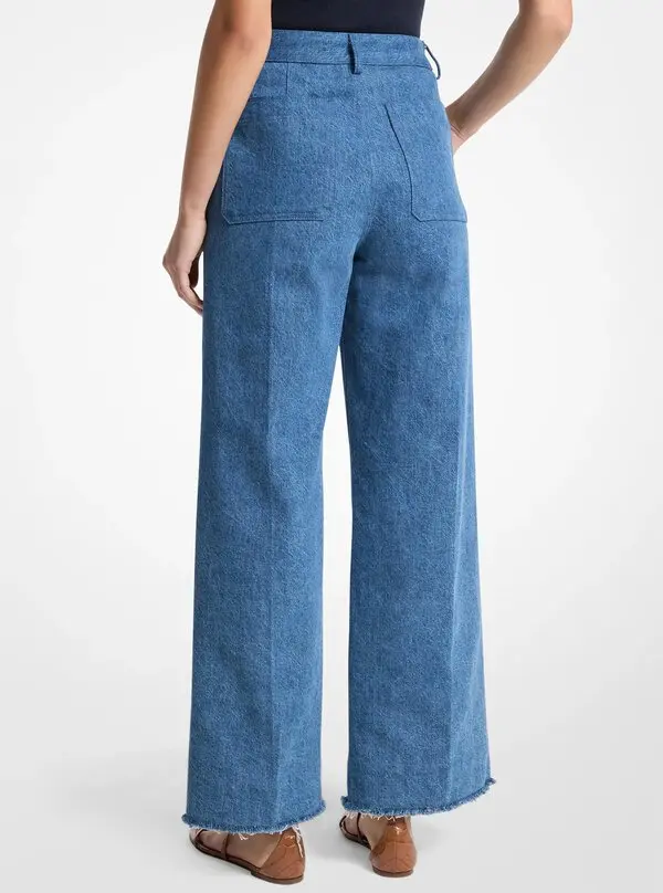 Michael Kors Frayed Denim Cropped Wide-leg Jeans