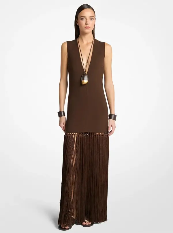Michael Kors Double Faced Wool Crepe Tassel Dress In Size By